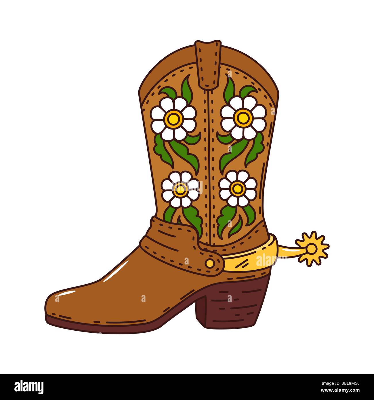 Cowboy boot groovy western, wild west hippie item. Isolated vector ...