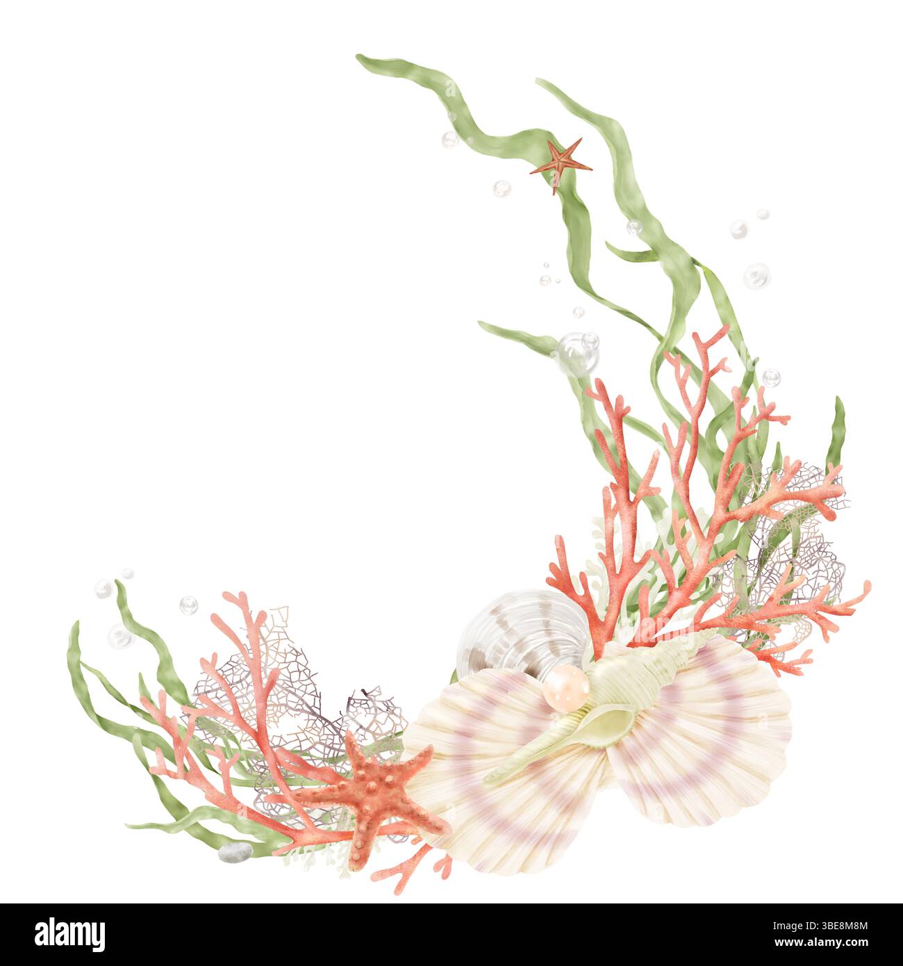 Underwater sea border watercolor Cut Out Stock Images & Pictures - Alamy