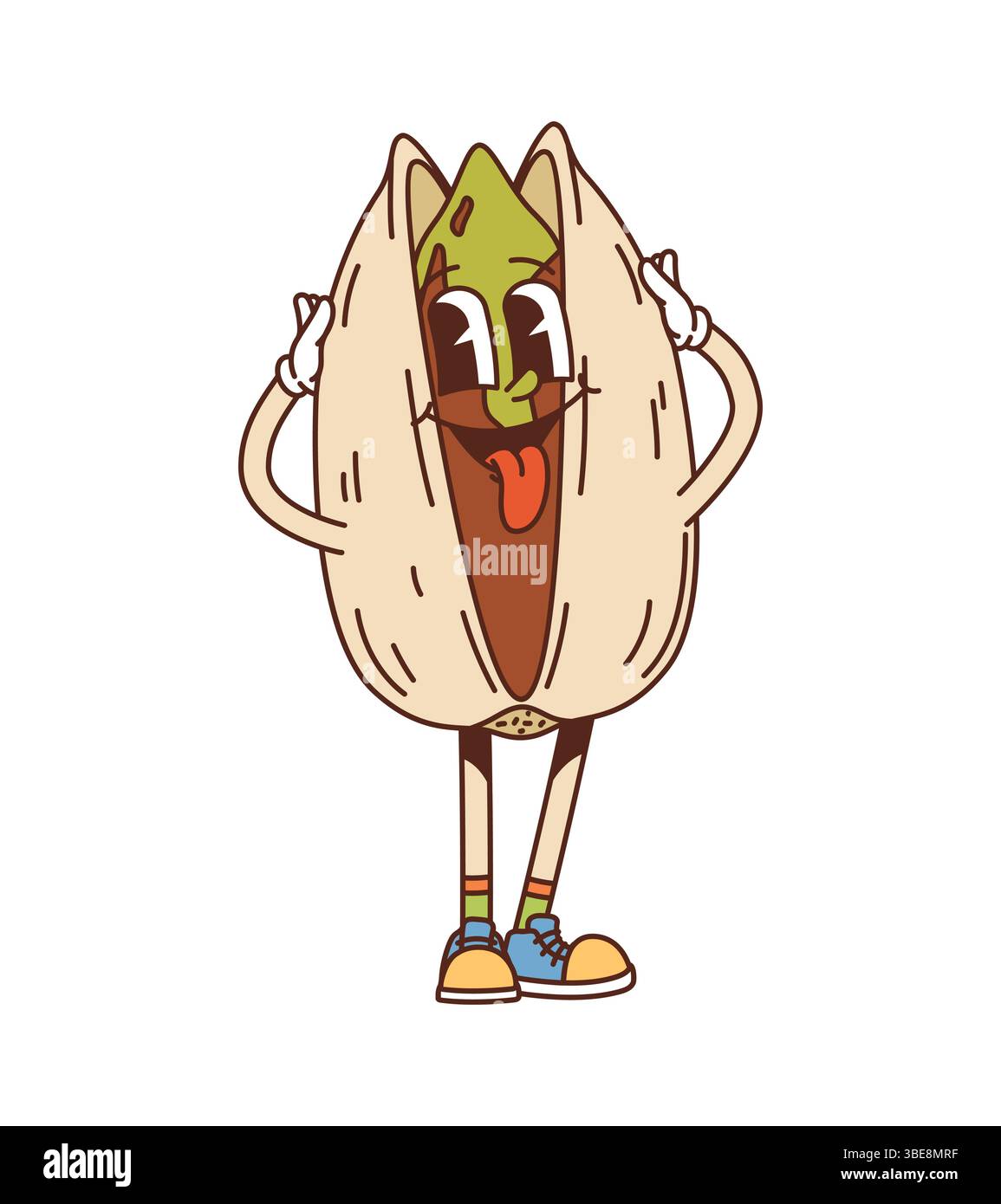 Cartoon groovy pistachio nut character teasing. Vector seed food ...