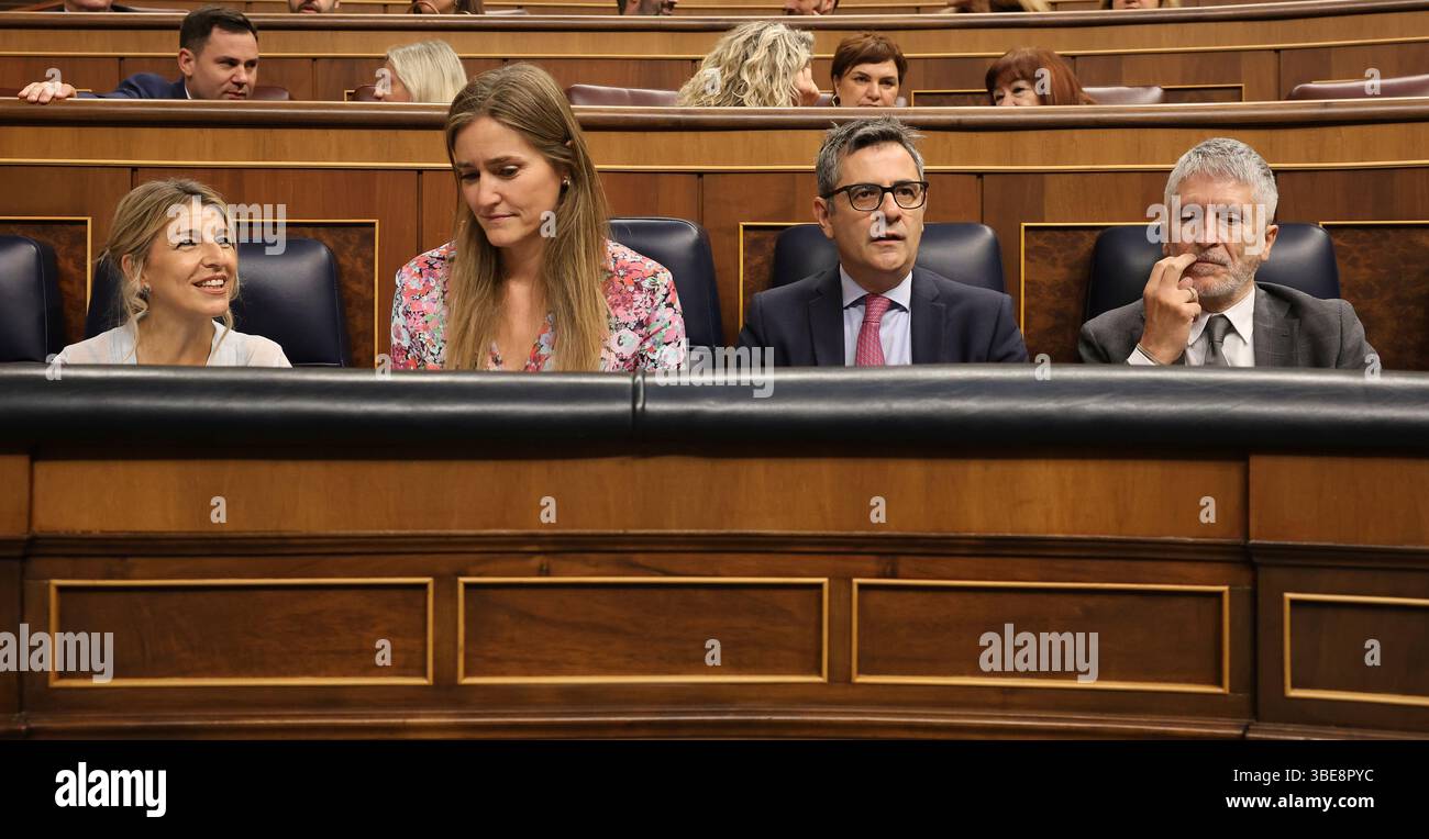 (L-R) Second Vice-President and Minister of Labor, Yolanda Díaz, (L-R ...
