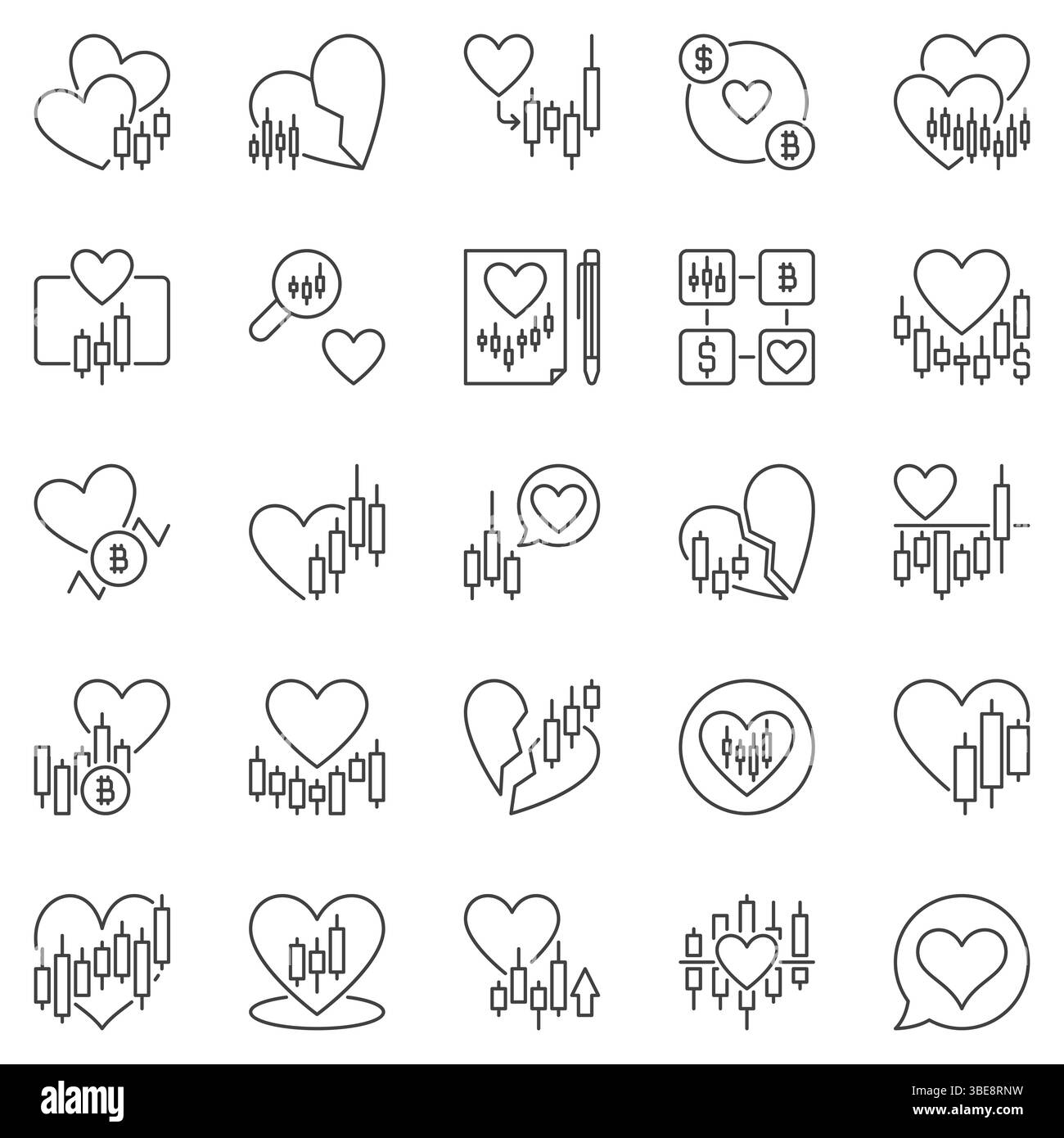 I love Trading outline icons - Heart with Candlestick Chart symbols ...