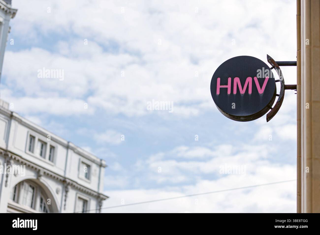 The HMV logo outside a branch of HMV in Sheffield. HMV shop, HMV 2020s ...