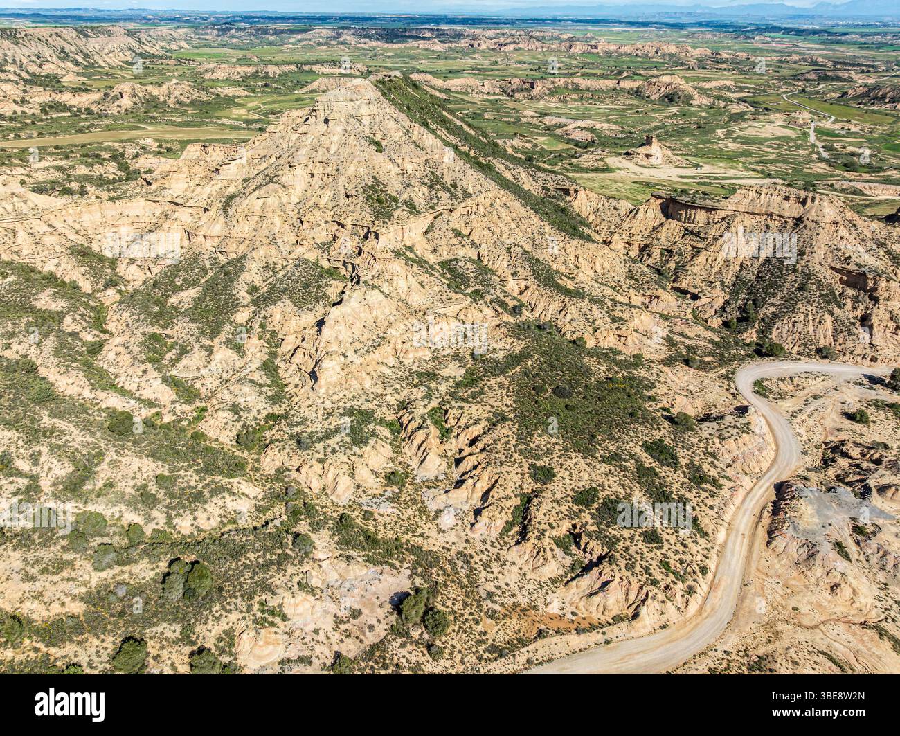 Gravel road Ruta Jubierre, desert, rock formations, aerial view ...