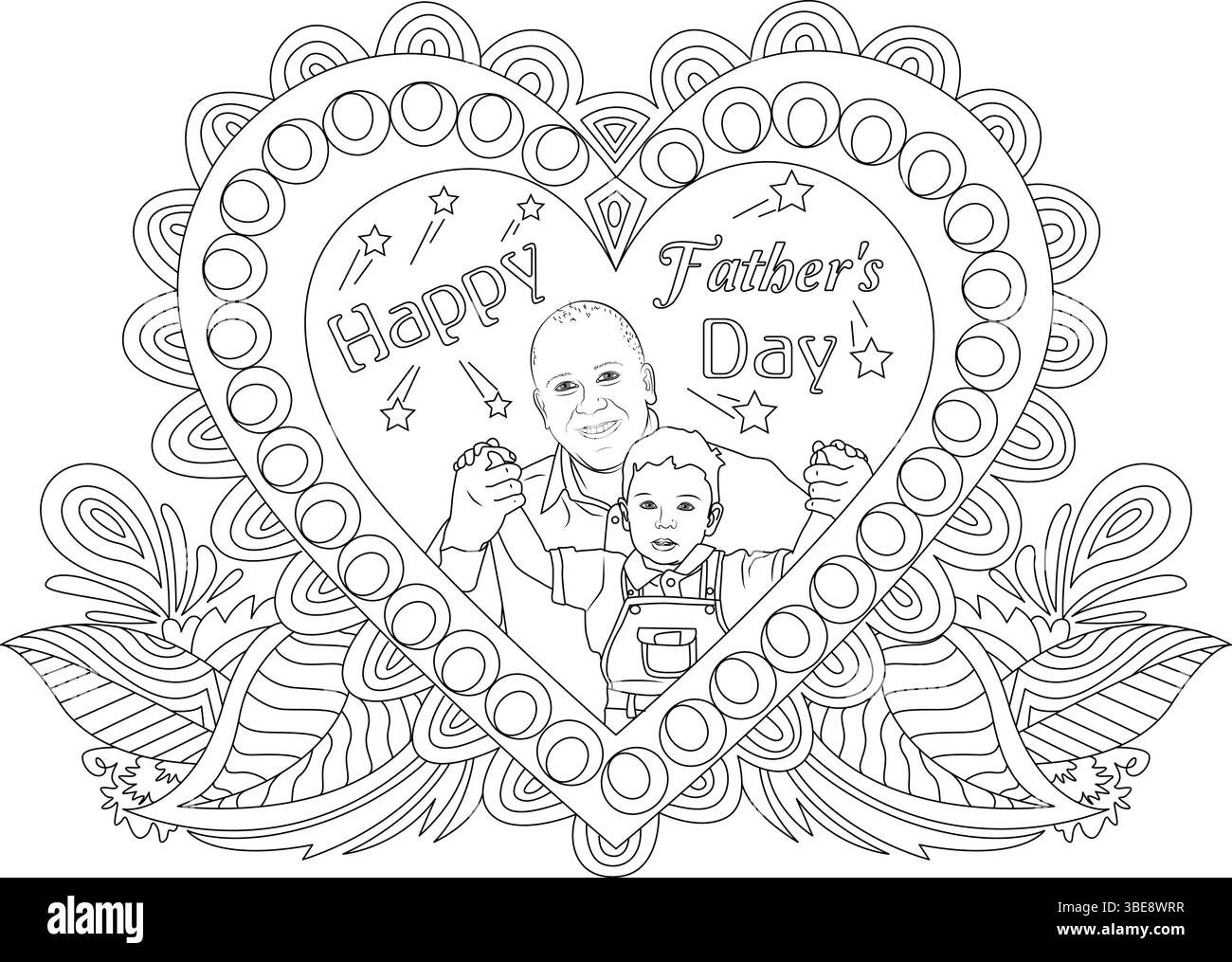 Black and white line art illustration for Father's Day featuring a ...