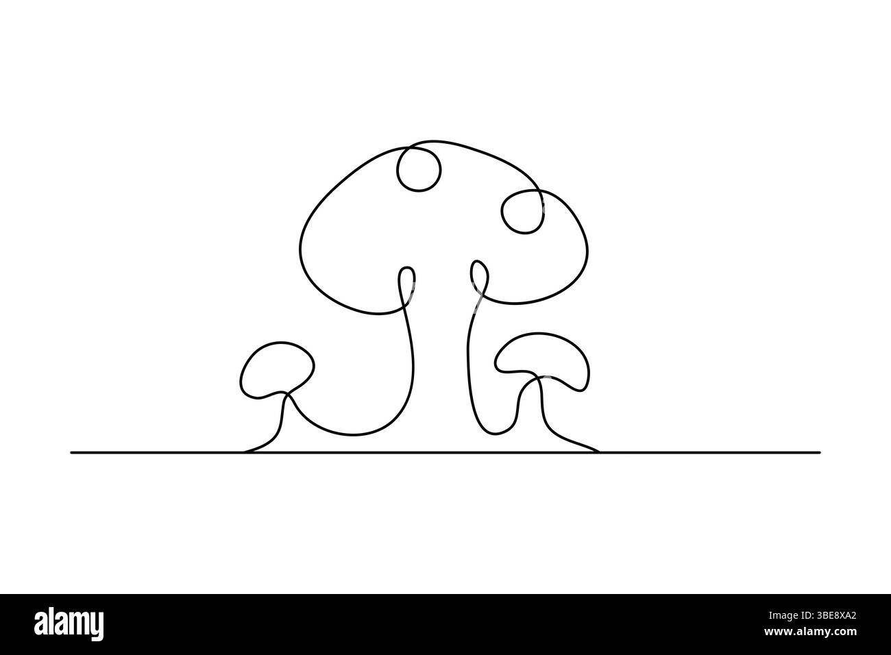 Mushrooms drawing and art by one continuous line isolated vector icon ...