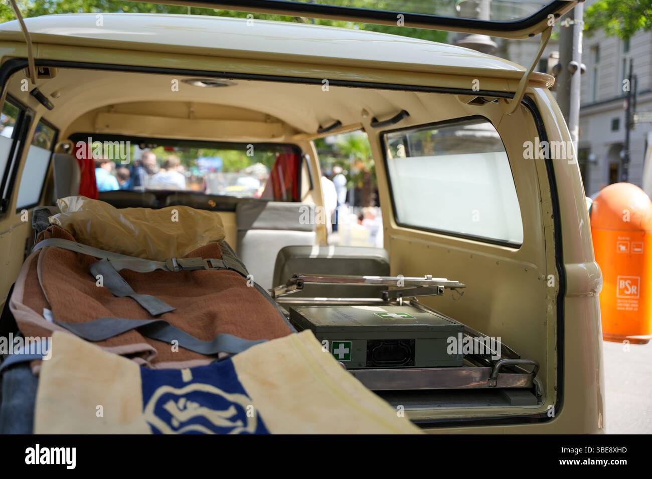 Germany Berlin May 11, 2025. Interior view of a historic ambulance with ...
