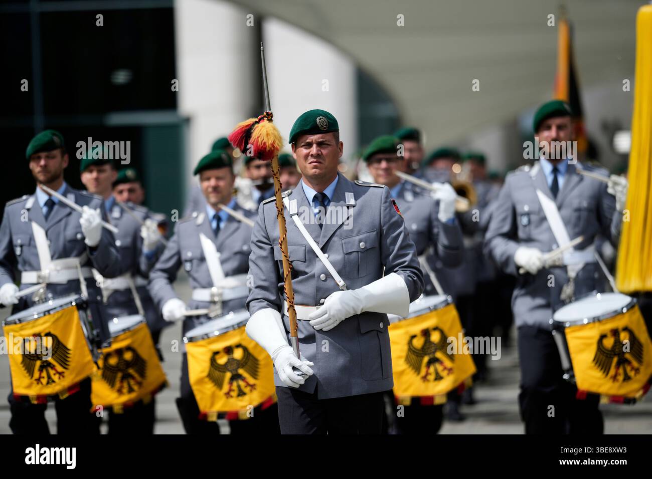 Honor guard arrive at the red carpet for Ukraine's President Volodymyr ...