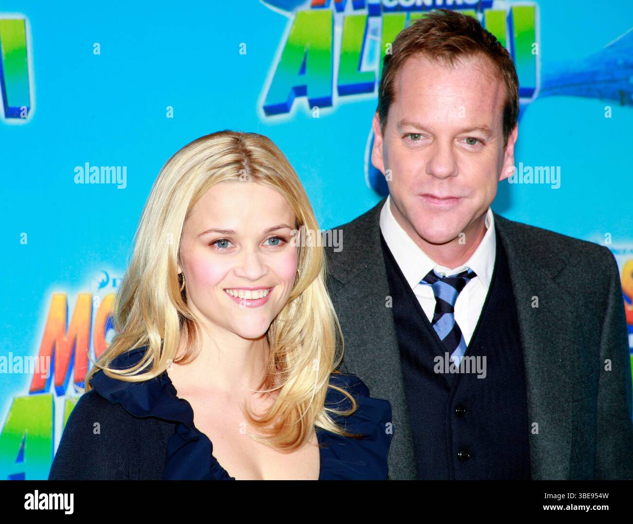 Reese Witherspoon and Kiefer Sutherland at a photocall for "Monsters vs ...