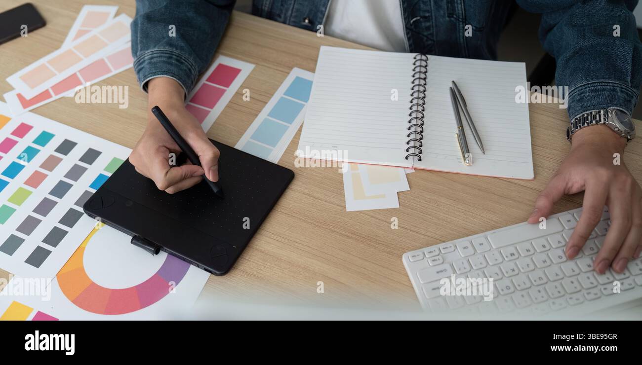 Design Process: Creative Professional Working with Color Palettes Stock ...