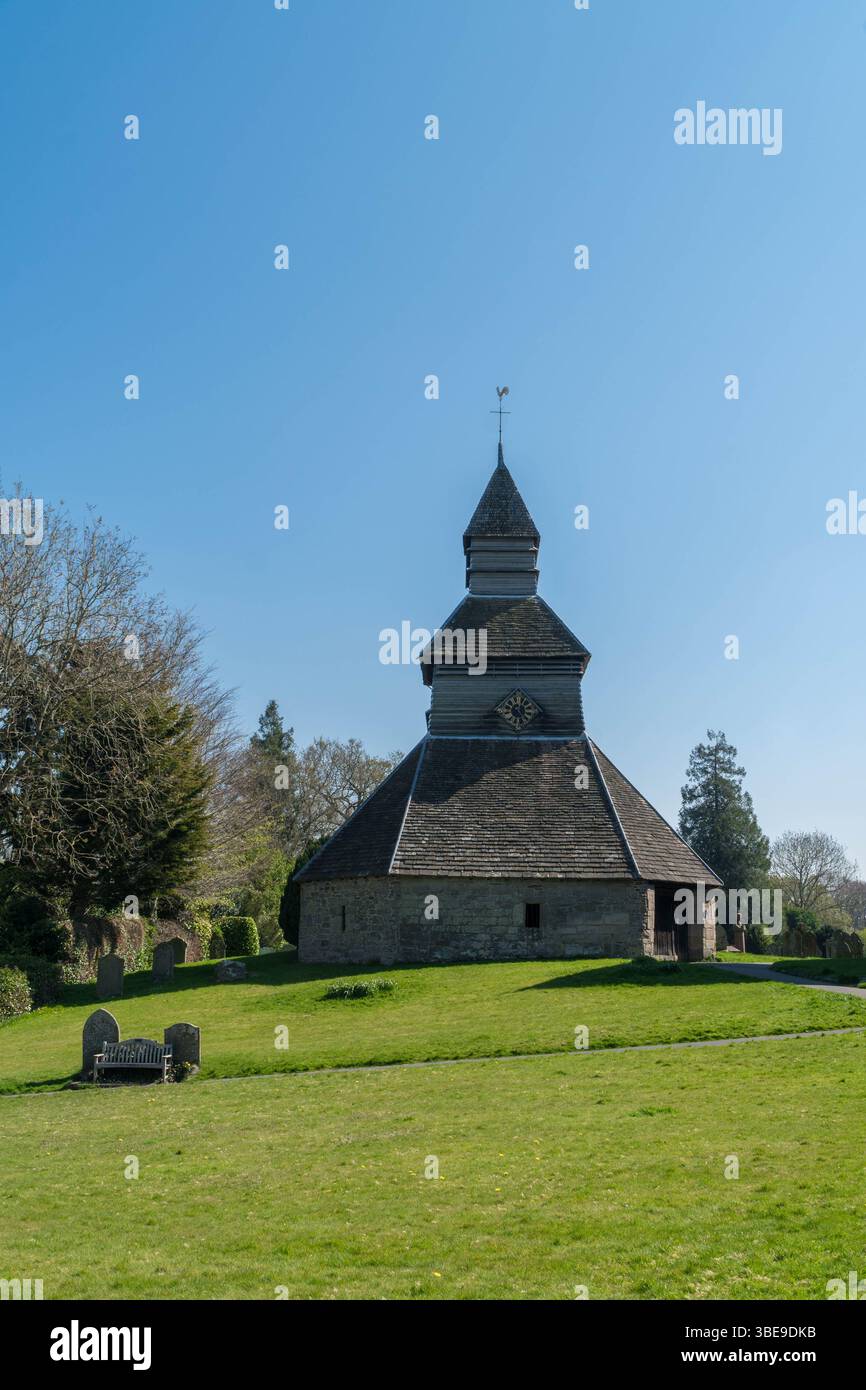 The 13th century timber-framed octagonal detached belfry of St Mary the ...