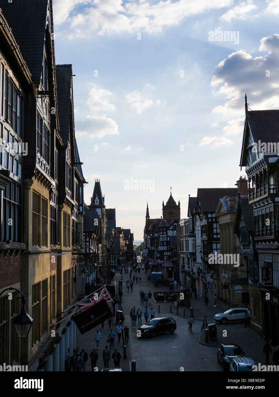 Sunset, Eastgate Street, Chester, Cheshire, England, UK, GB Stock Photo ...