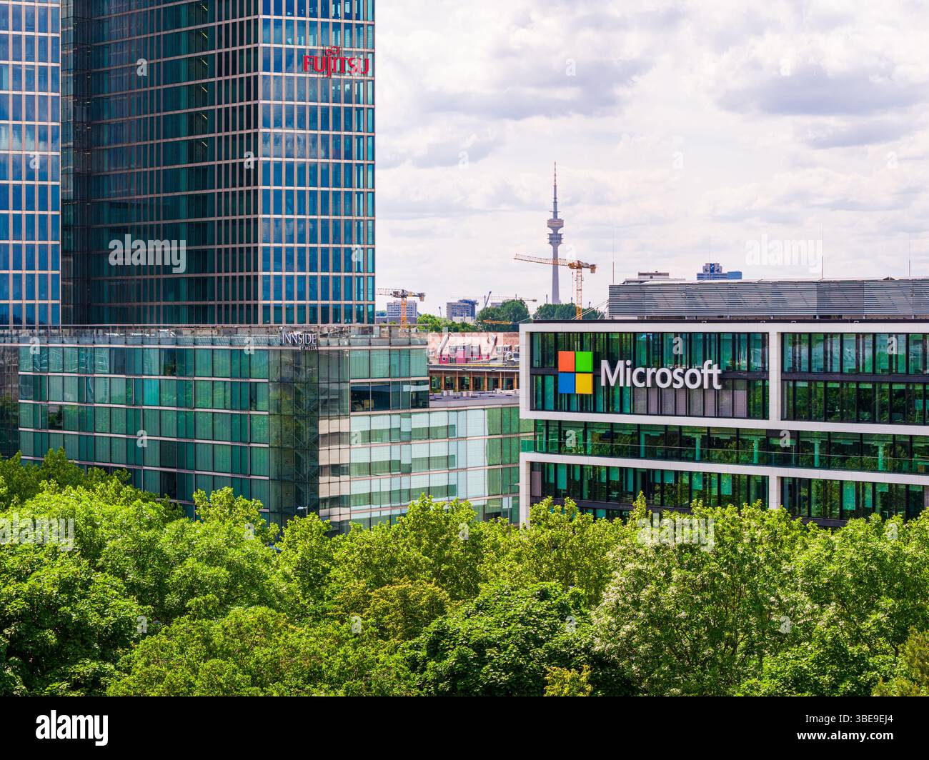 MUNICH, GERMANY - MAY 25, 2025: Microsoft logo at the company office ...