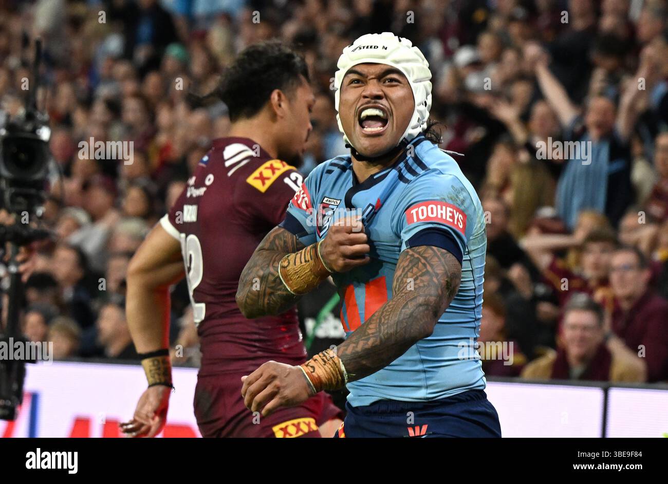 Brisbane, Australia. 28th May, 2025. Brian To'o of the Blues celebrates ...