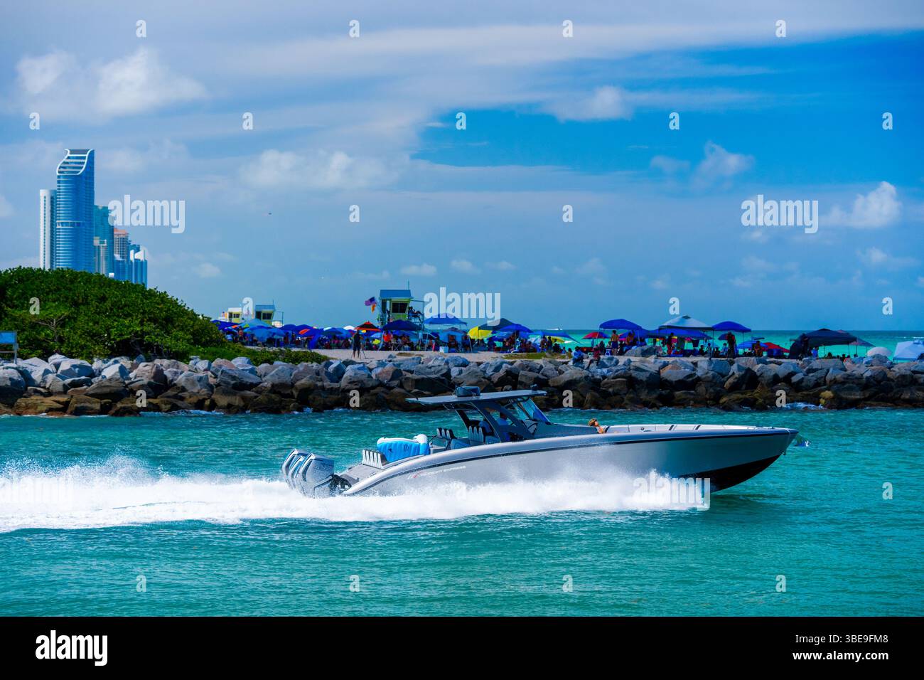 Miami Beach, FL, USA - May 25, 2025: Midnight Express luxury boat in ...