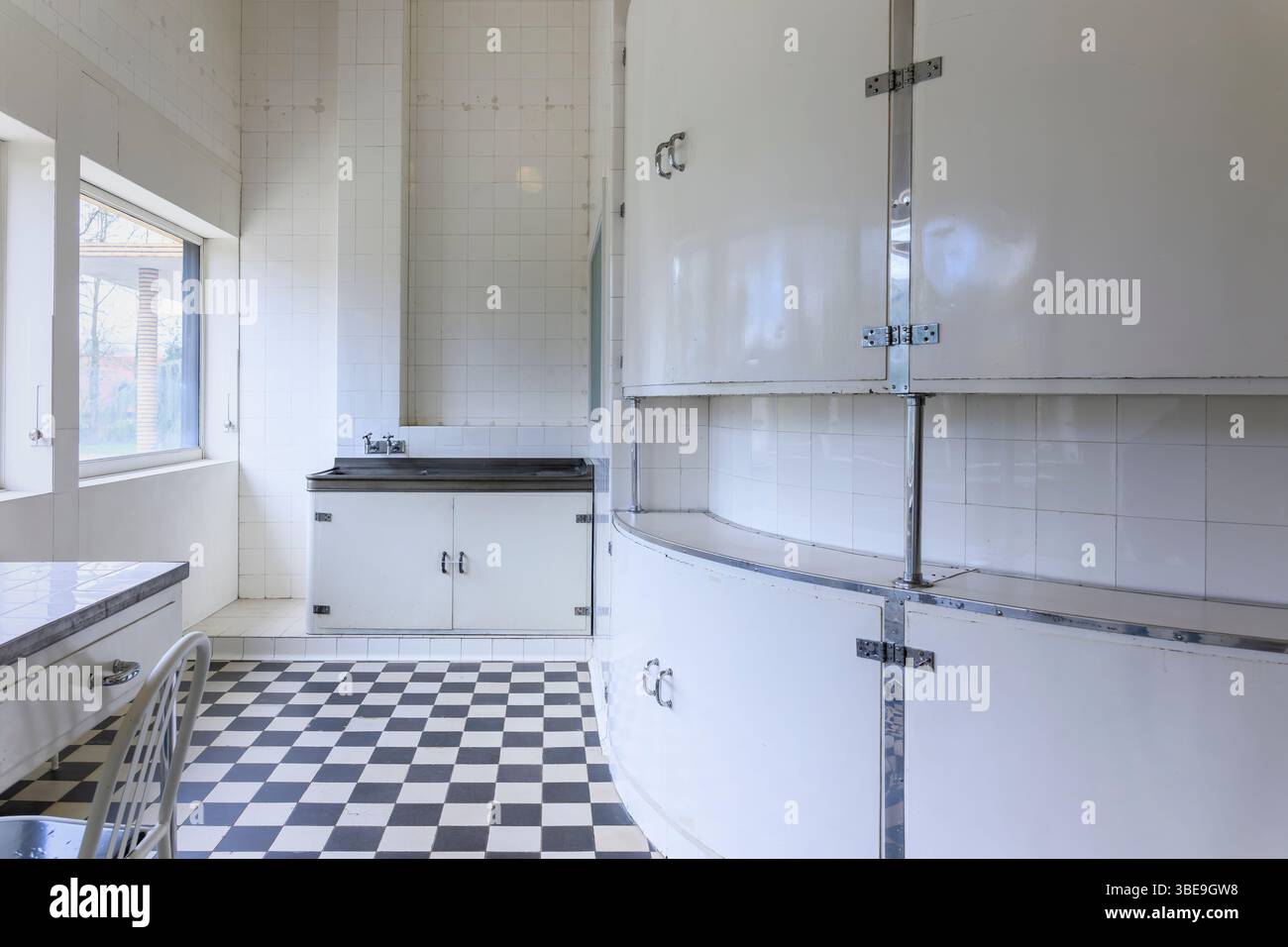 The simple monochrome kitchen at Villa Cavrois in Croix, Lille. The ...