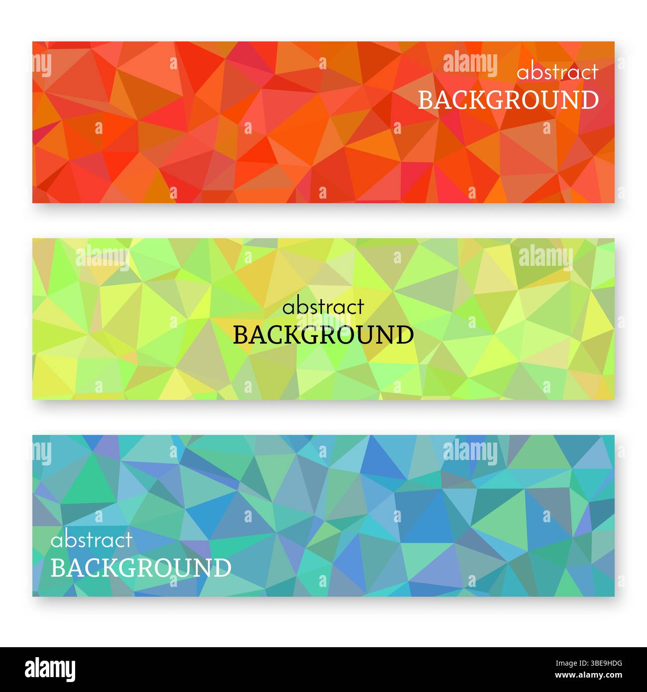 Set of three multi colored banners in low poly art style. Background ...