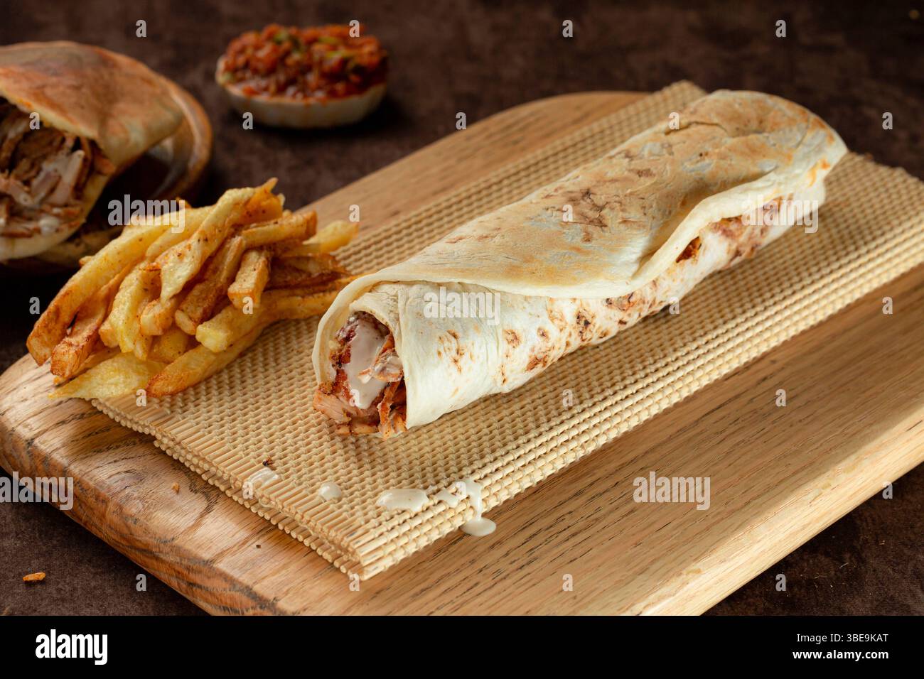 Shawarma Wrap with Fries – Traditional Arabic Street Food Stock Photo ...