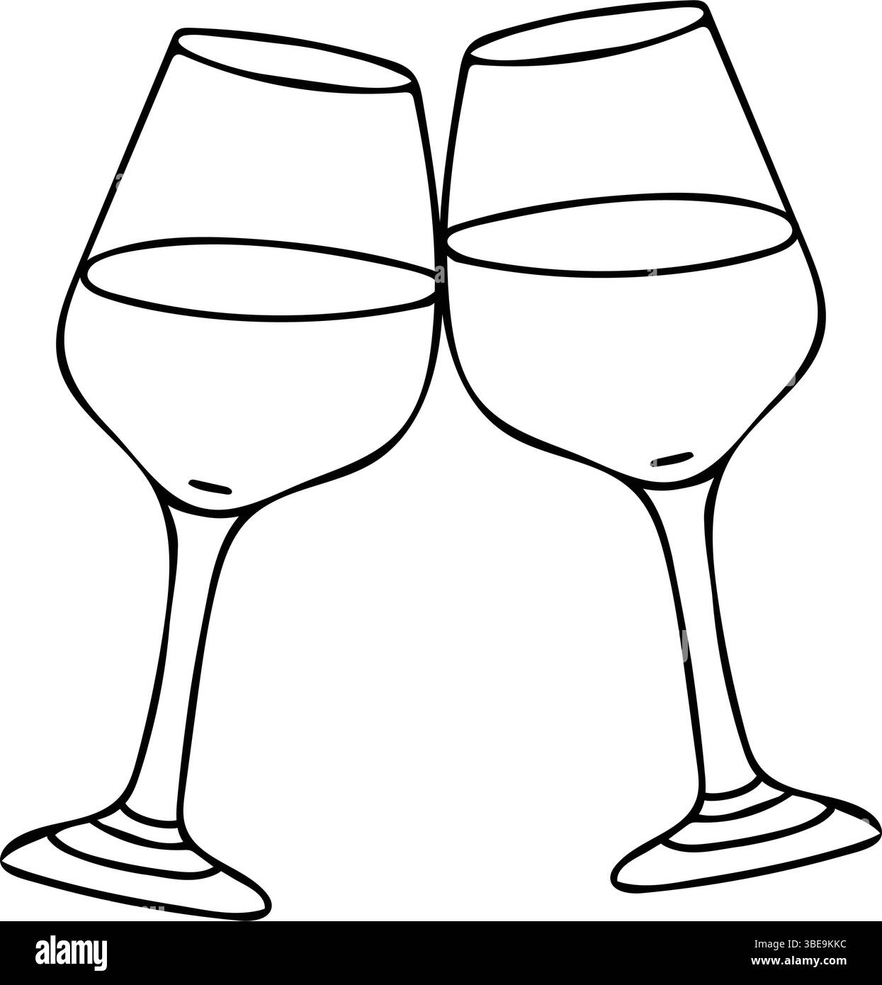 Two red wine glasses. Vector hand drawn illustration in doodle style ...