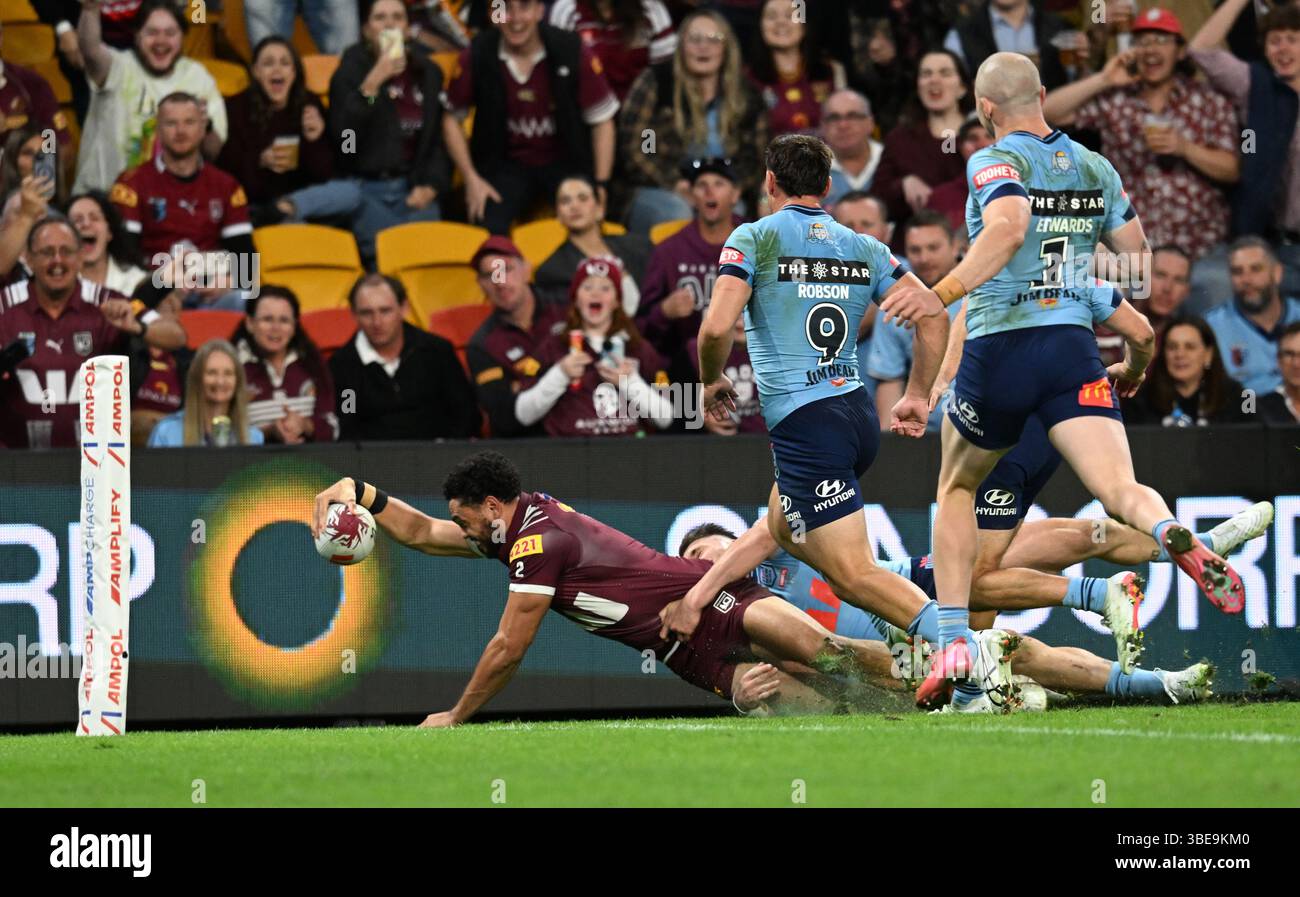 Brisbane, Australia. 28th May, 2025. Xavier Coates of the Maroons ...