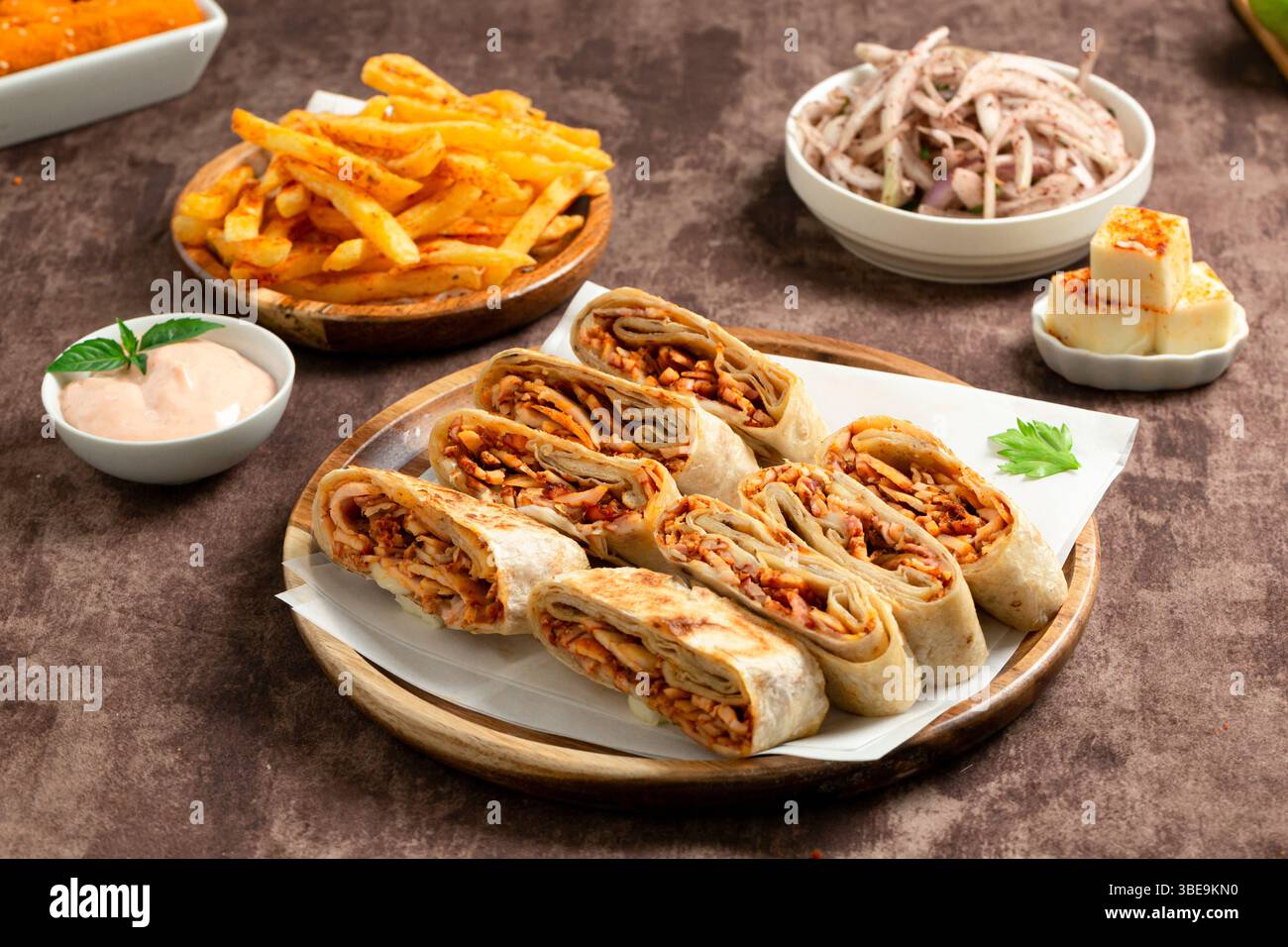 Spicy Shawarma Pies Served with Fries and Onions – Bold Arabic Flavor ...