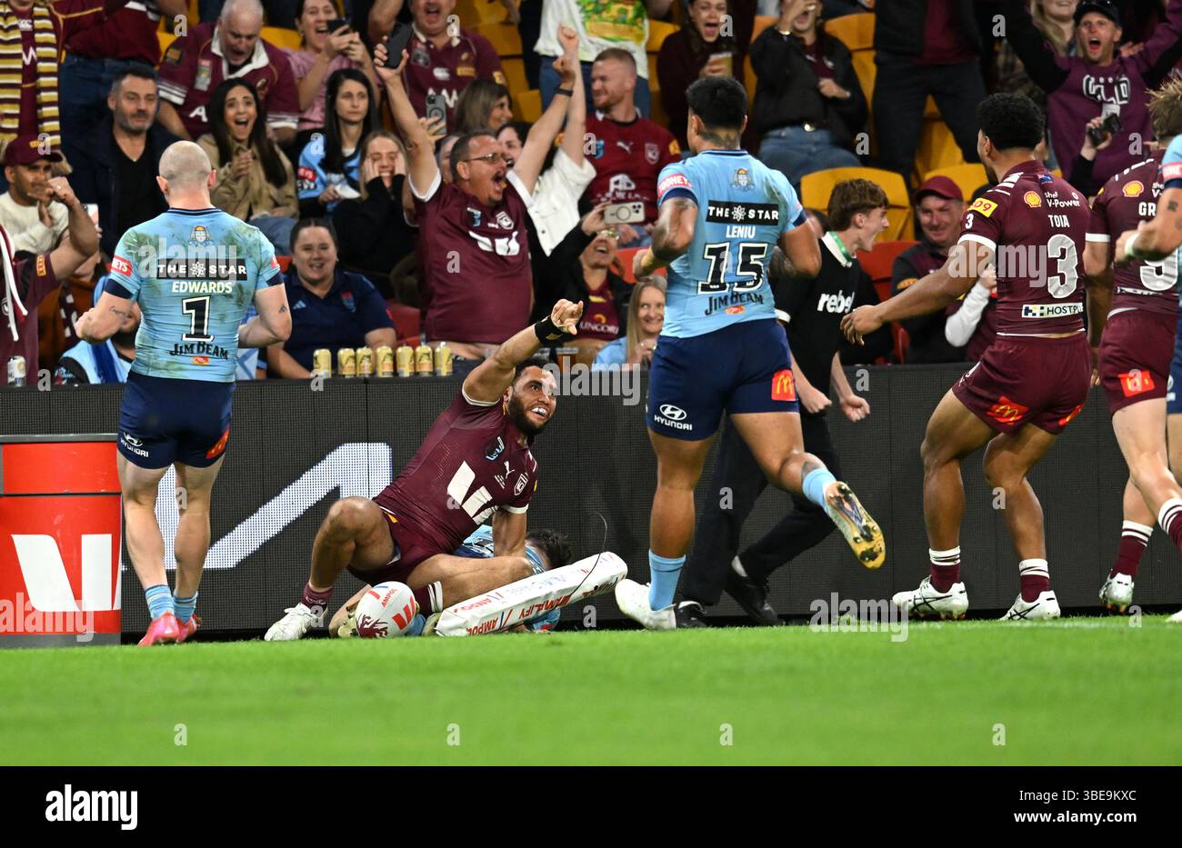 Brisbane, Australia. 28th May, 2025. Xavier Coates of the Maroons ...