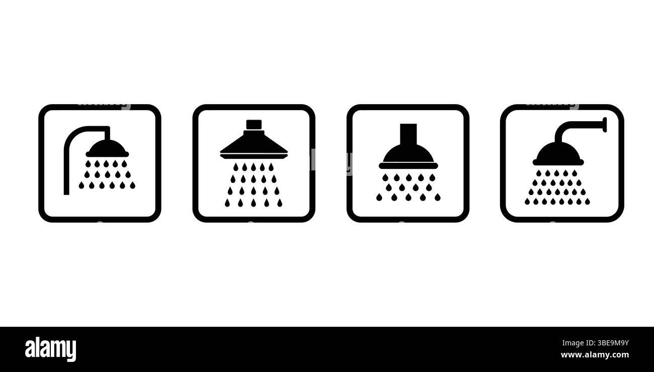 Shower head icon set, bathroom fixture, plumbing sign, vector ...