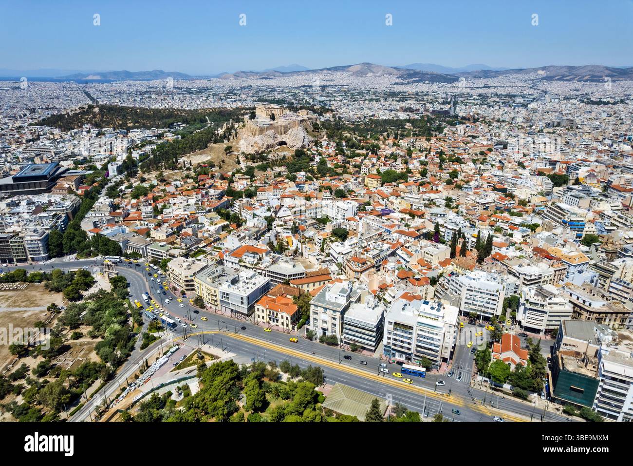 Aerial view of Plaka and the Acropolis in Athens, where ancient history ...