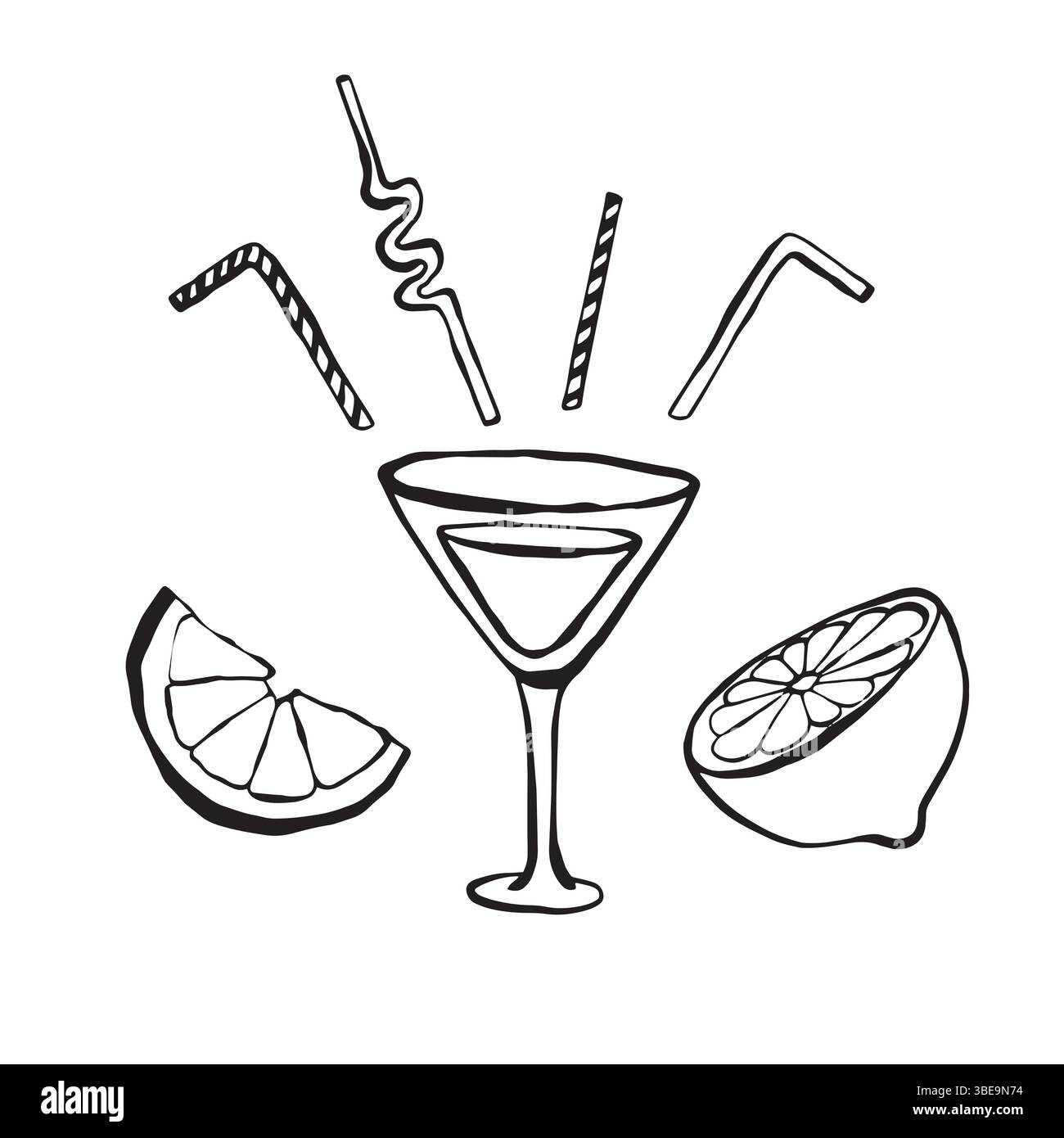 Hand drawn line illustration of fresh lemon cocktail Stock Vector Image ...