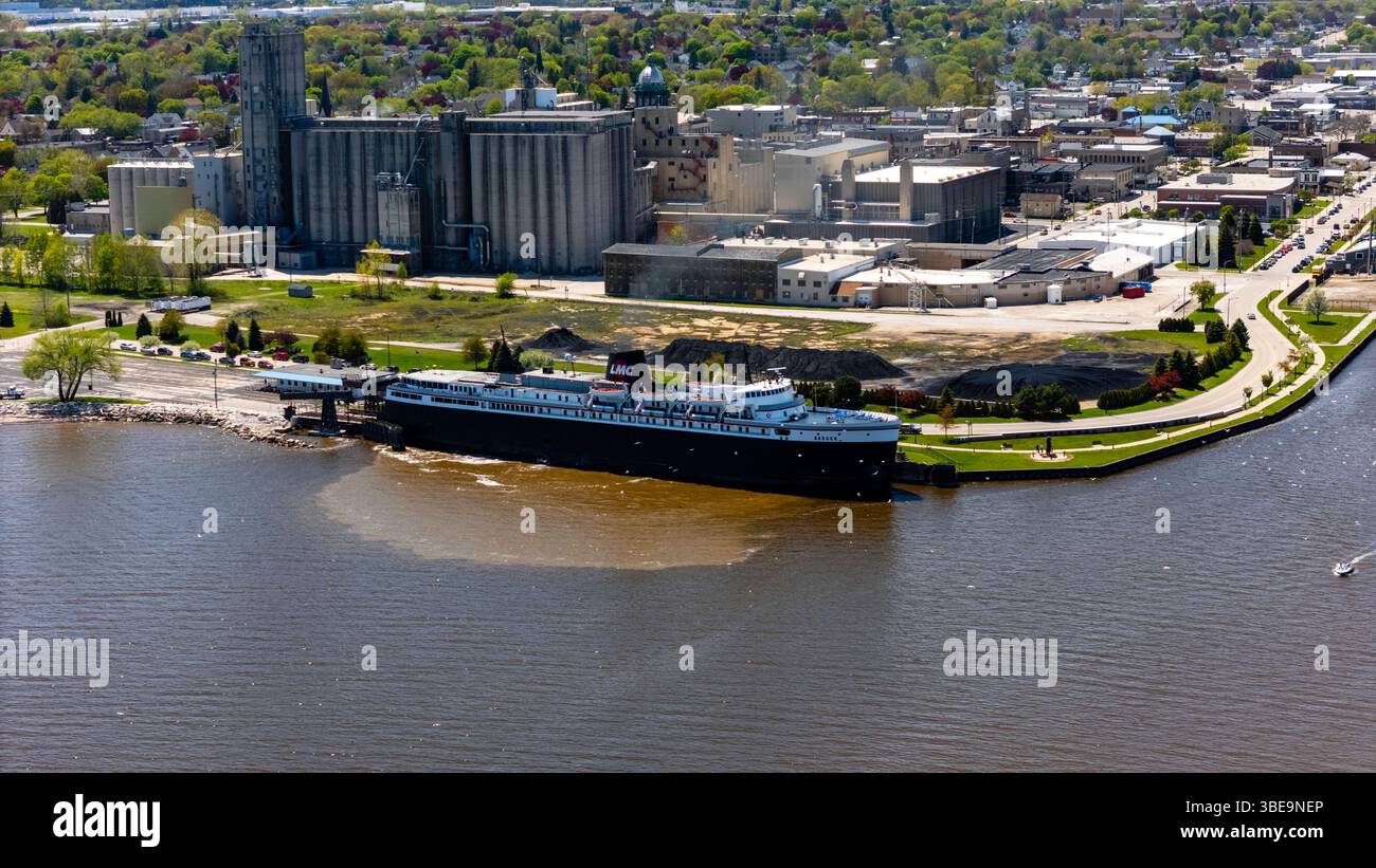 Aerial photgoraph of the Lake Michigan Car Ferry that crosses between ...