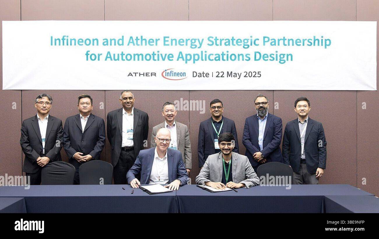 In this image released on Wednesday, May, 28, Infineon and Ather Energy ...