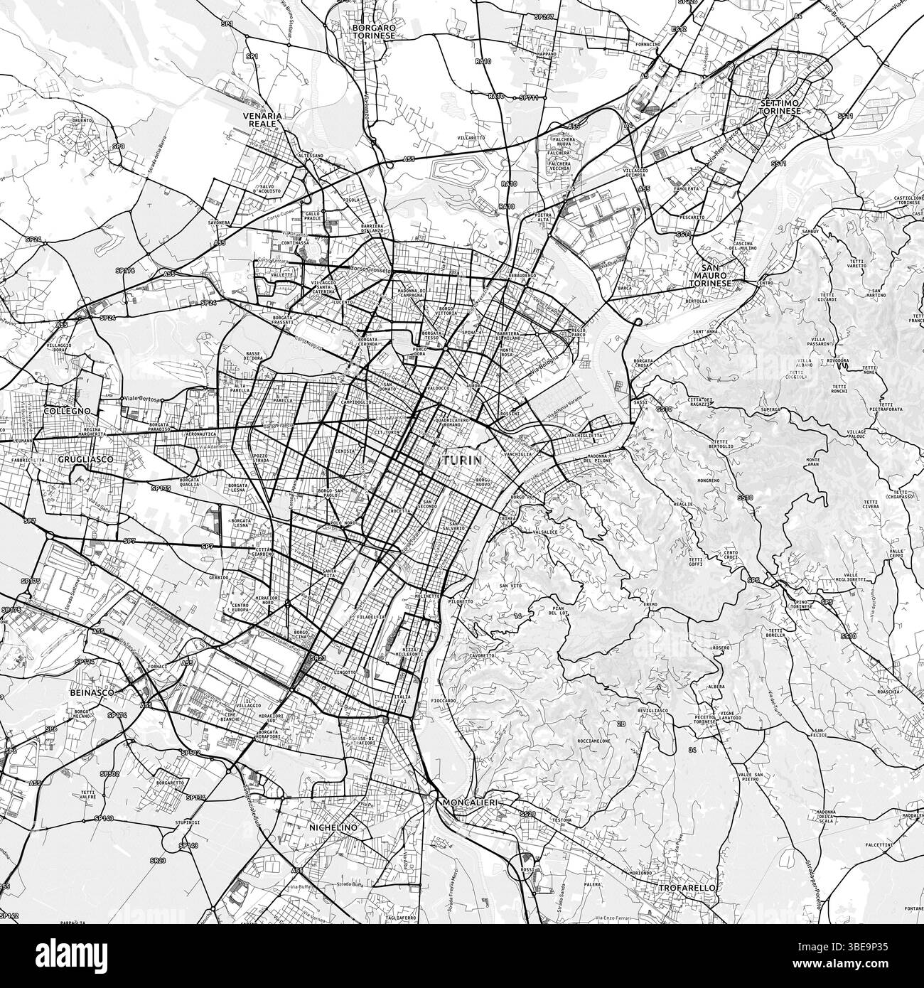 Turin outline map Black and White Stock Photos & Images - Alamy
