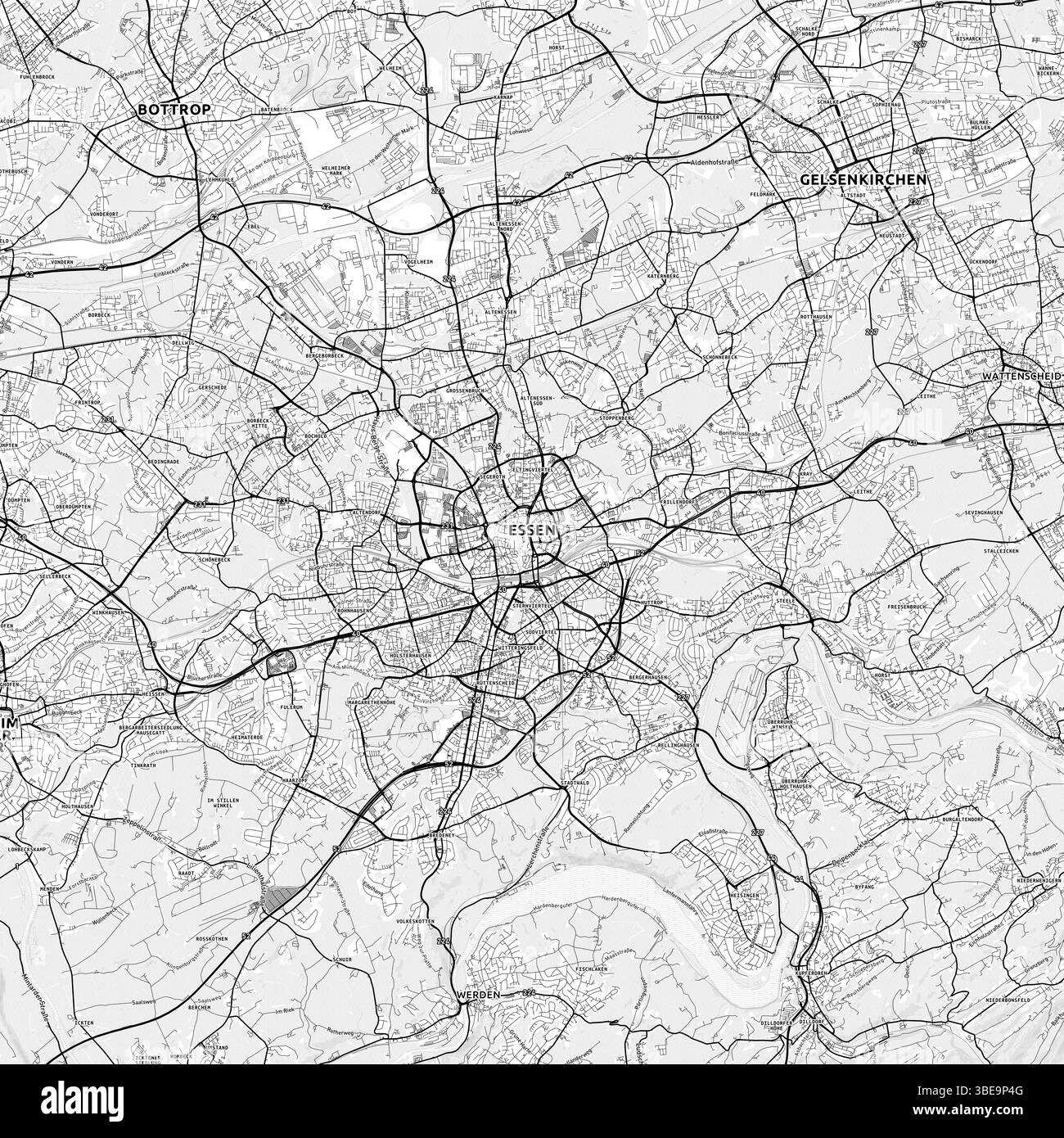 Minimalist Essen Area Map with Labels and Neighborhoods with many ...