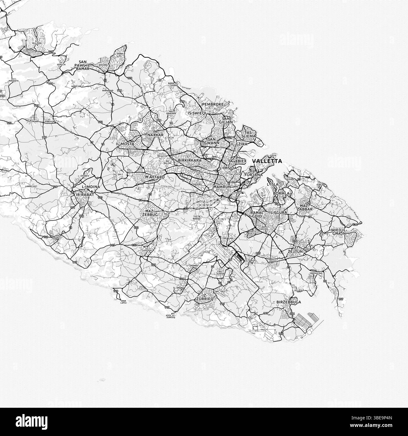 Minimalist Qormi Area Map with Labels and Neighborhoods with many ...