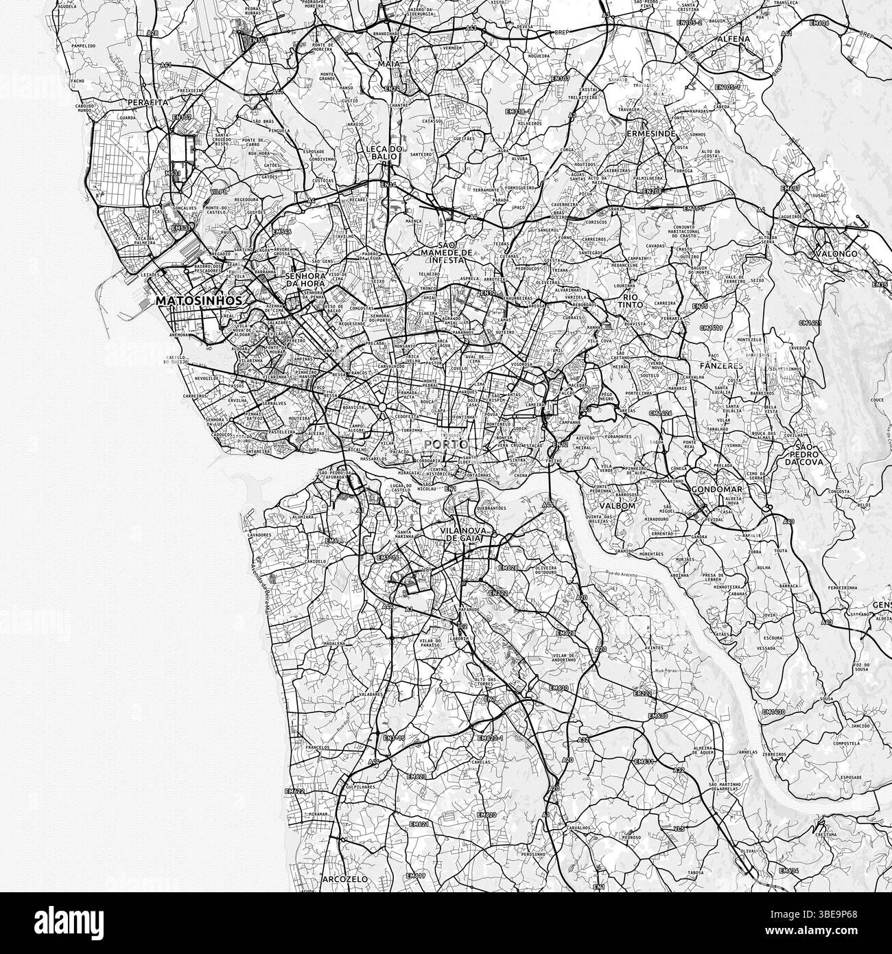 Minimalist Porto Area Map with Labels and Neighborhoods with many ...