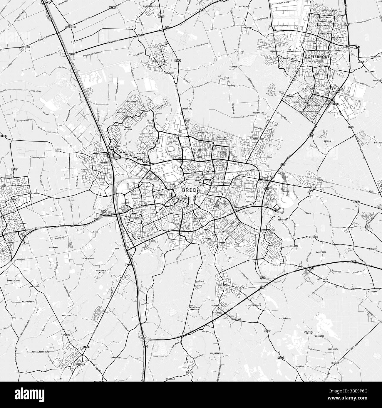 Minimalist Breda Area Map with Labels and Neighborhoods with many ...