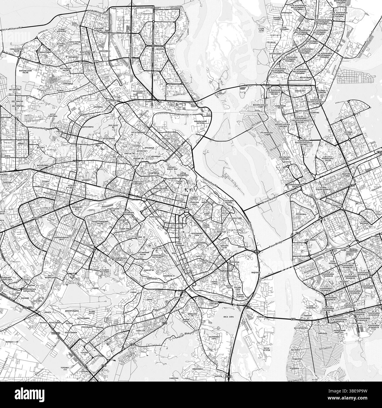 Minimalist Kiev Area Map with Labels and Neighborhoods with many ...