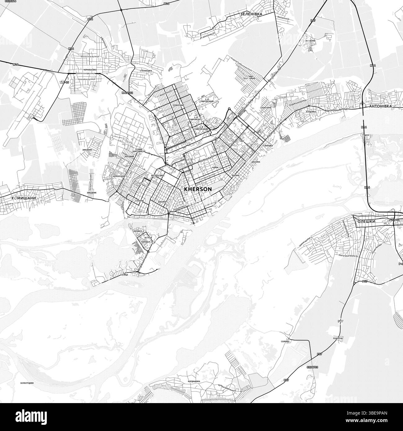 Minimalist Kherson Area Map with Labels and Neighborhoods with many ...