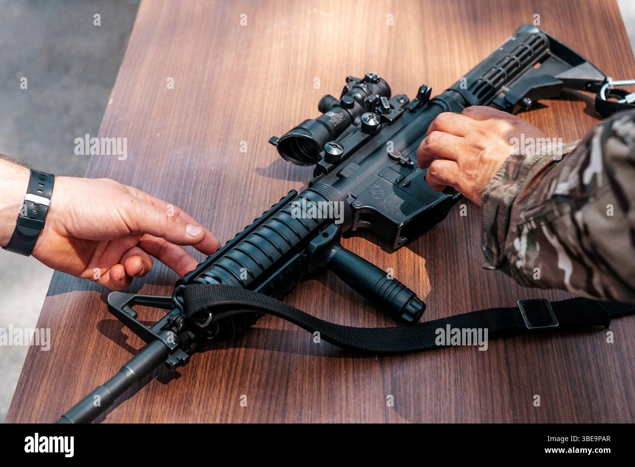 Dallas, USA - May 25, 2025: M4A1 Tactical Assault Rifle with Scope ...