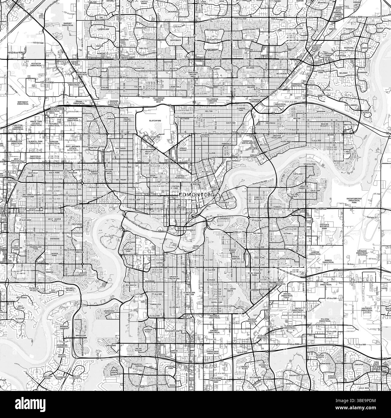 Minimalist Edmonton Area Map with Labels and Neighborhoods with many ...