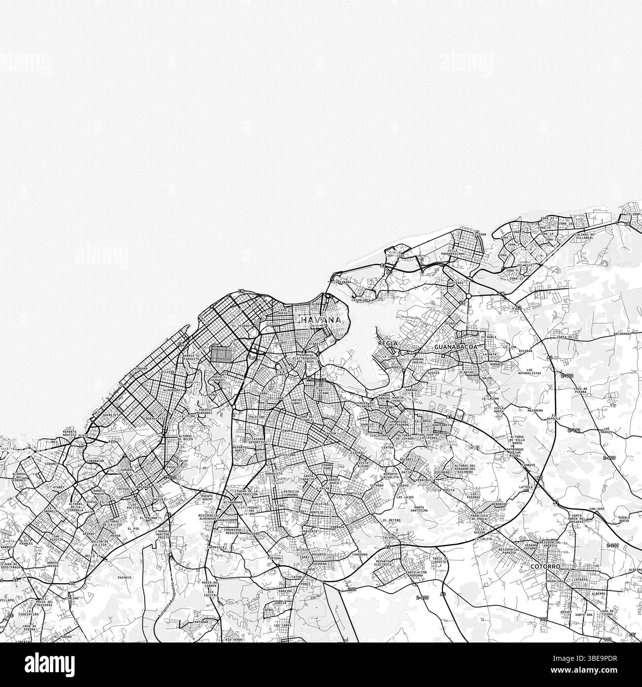 Minimalist Havana Area Map with Labels and Neighborhoods with many ...