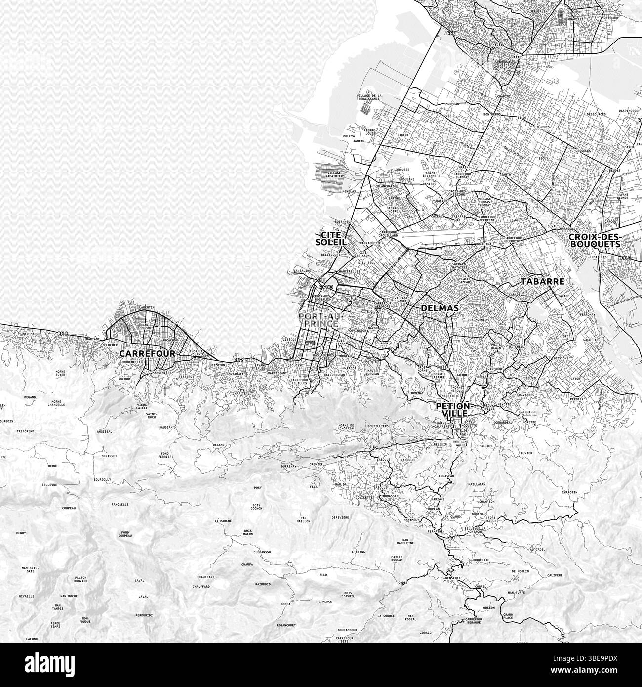 Minimalist Port-au-Prince Area Map with Labels and Neighborhoods with ...