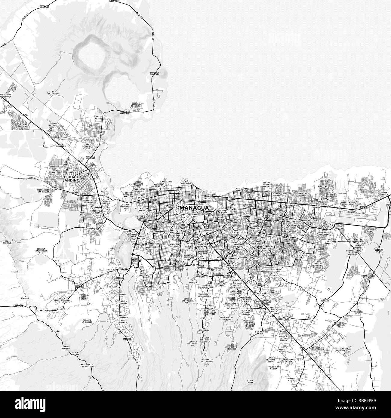 Minimalist Managua Area Map with Labels and Neighborhoods with many ...