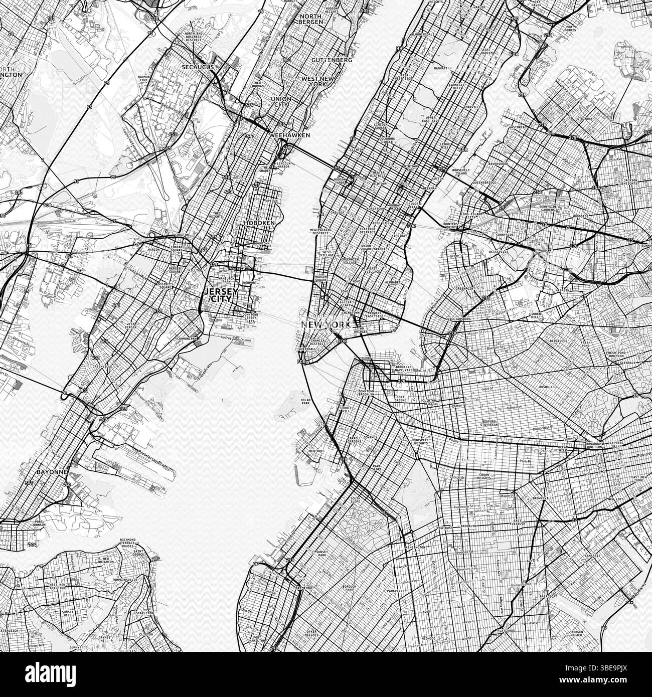 Minimalist New York City Area Map with Labels and Neighborhoods with ...