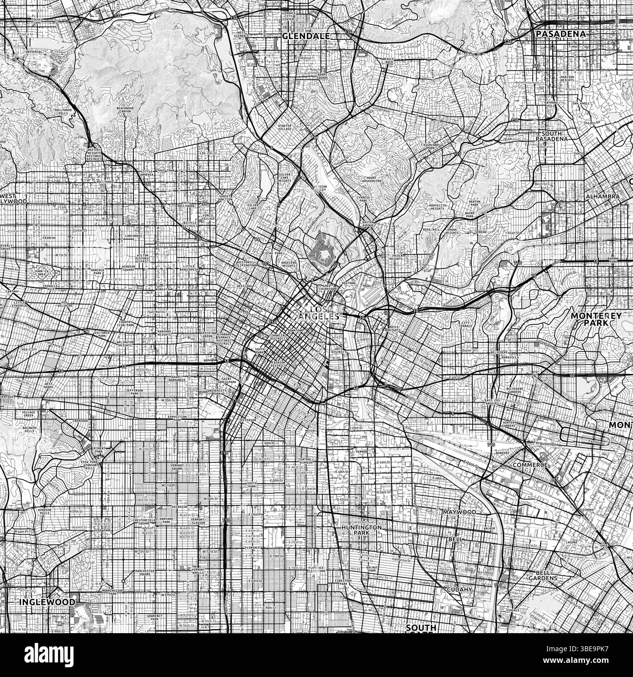 Minimalist Los Angeles Area Map with Labels and Neighborhoods with many ...