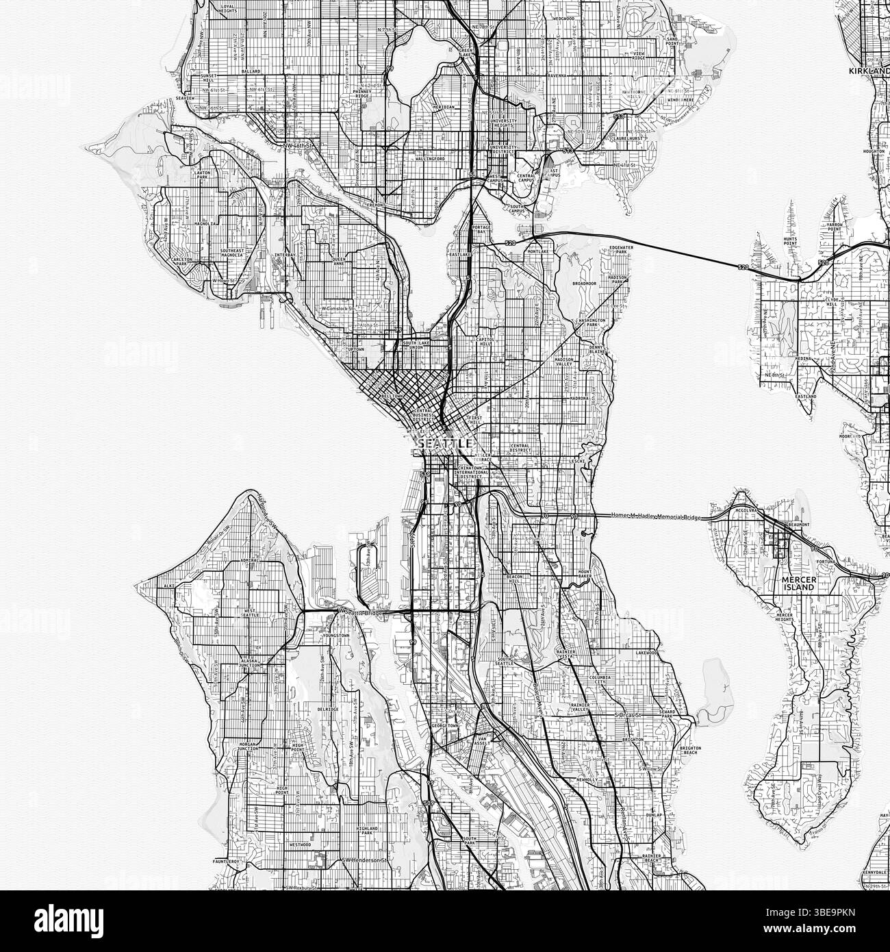 Minimalist Seattle Area Map with Labels and Neighborhoods with many ...