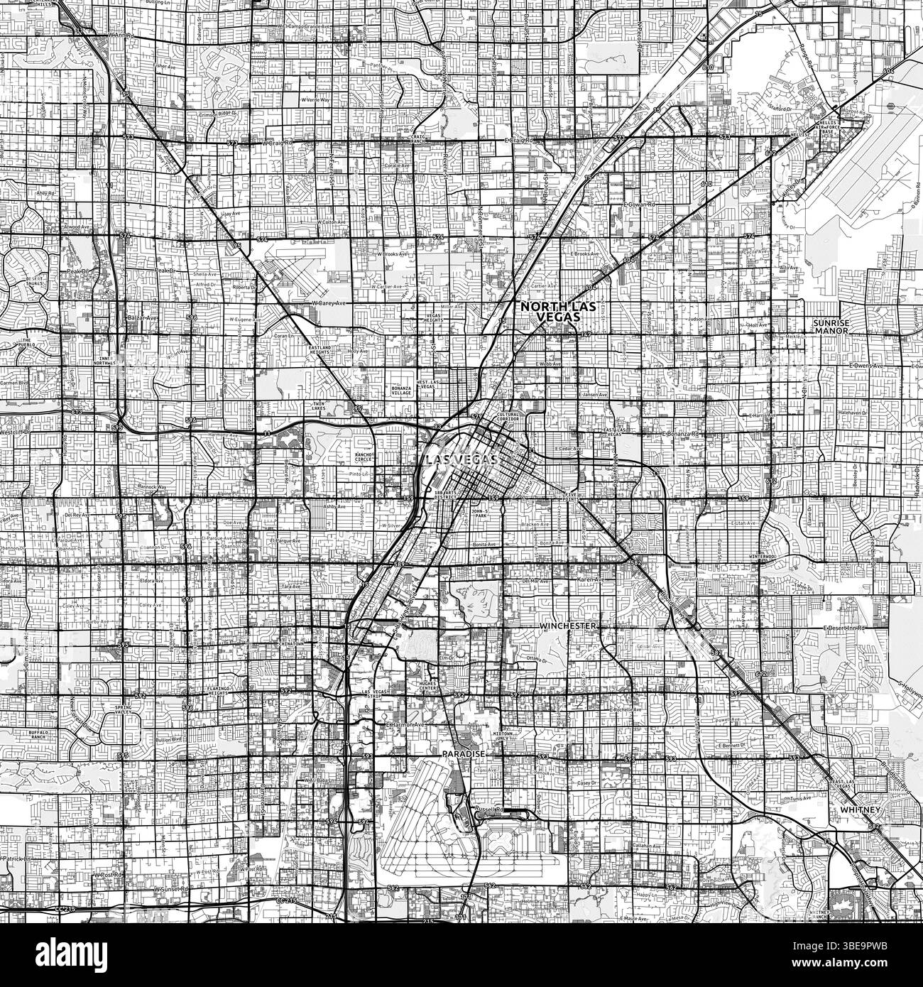 Minimalist Las Vegas Area Map with Labels and Neighborhoods with many ...