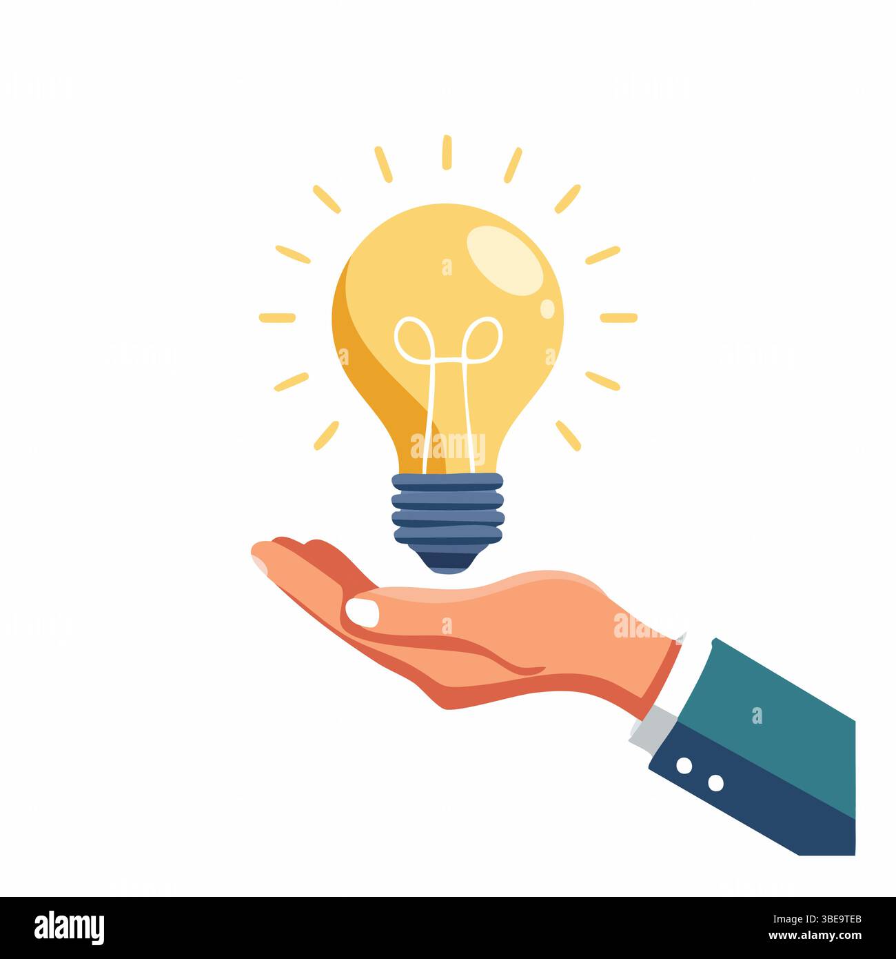 Hand in business suit presenting a shining bulb, symbol of innovation ...
