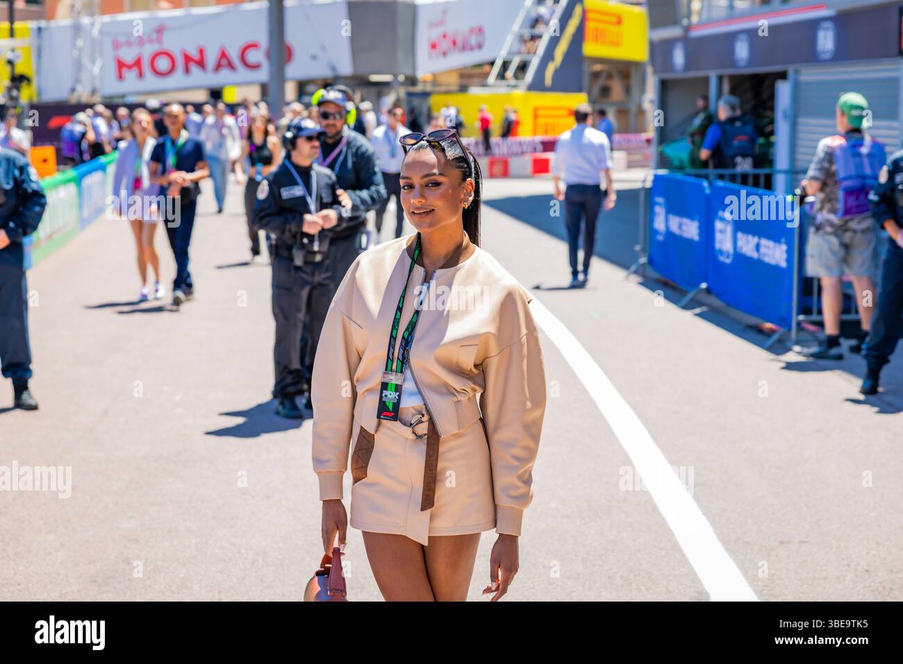 Simone Ashley, F1 movie acttress, arrives in the pitlane before the ...
