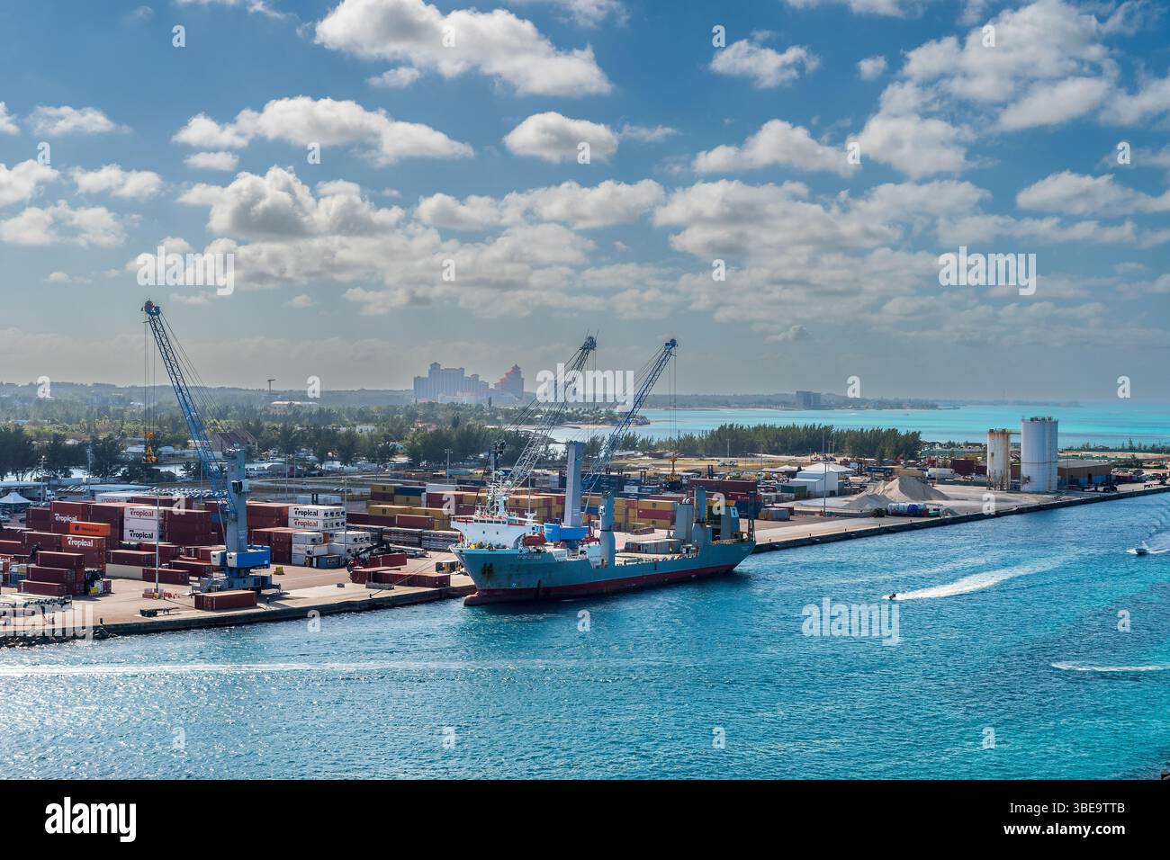 The Port of Nassau in the Bahamas loading container ships Stock Photo ...