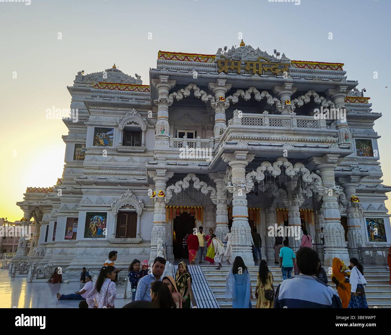 ancient white marble hindu temple unique architecture at dusk from flat ...